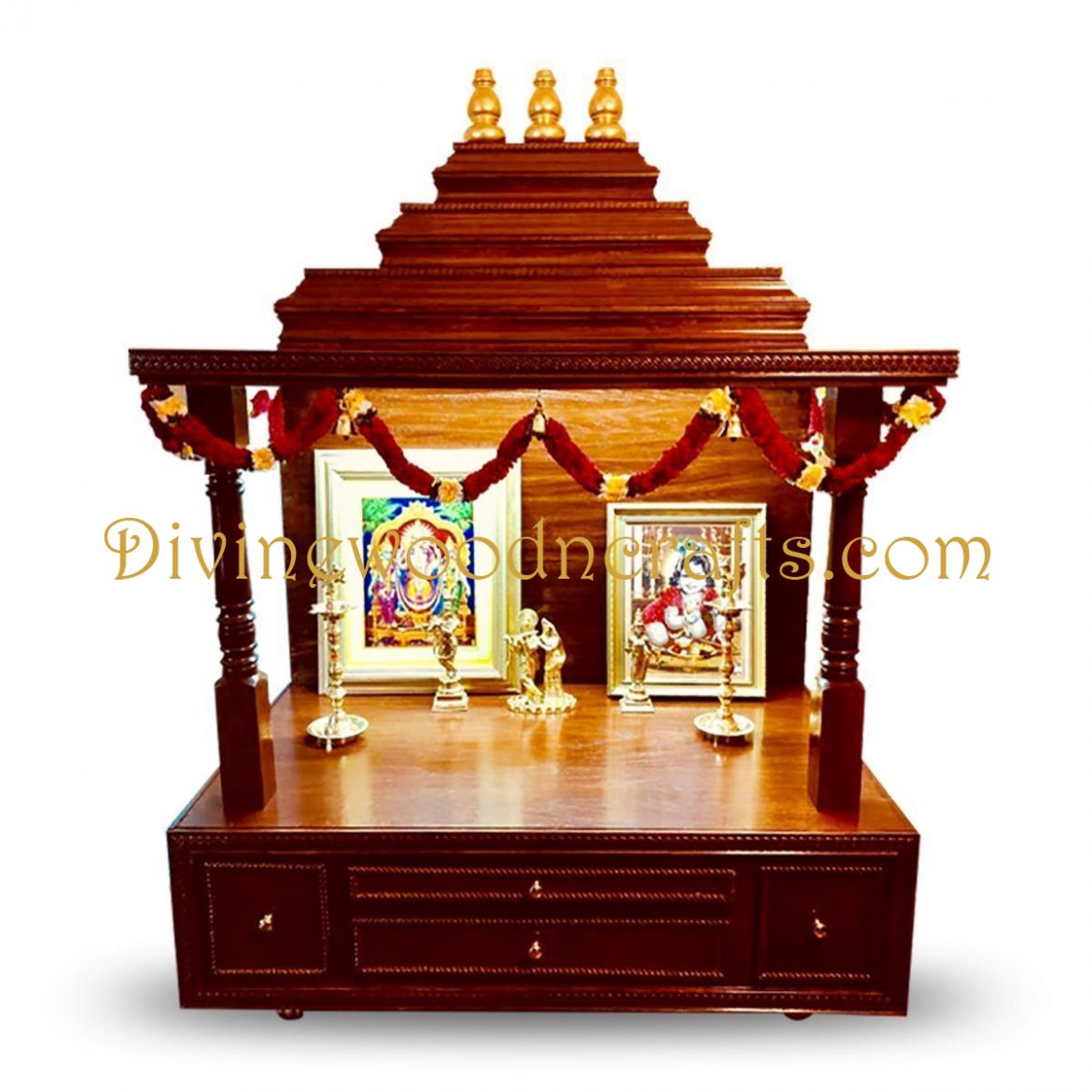 Handcrafted 8ft Custom Pooja Mandir - Divine Wood N Crafts