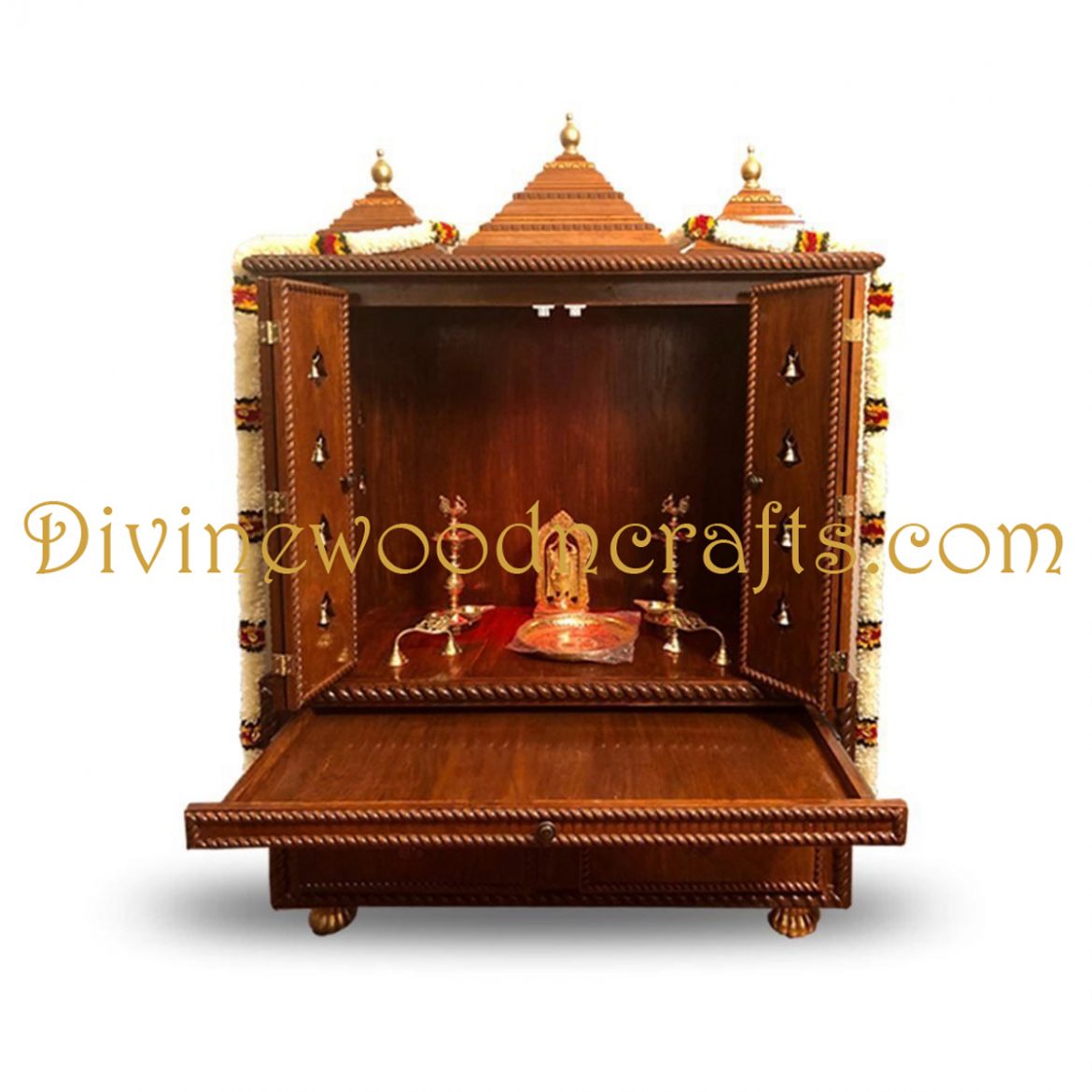 Custom 8ft Pooja Mandir with Closed Doors - Divine Wood N Crafts
