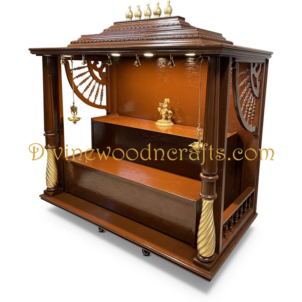 54" Custom Pooja Mandir w Golu Stand - Divine Wood N Crafts