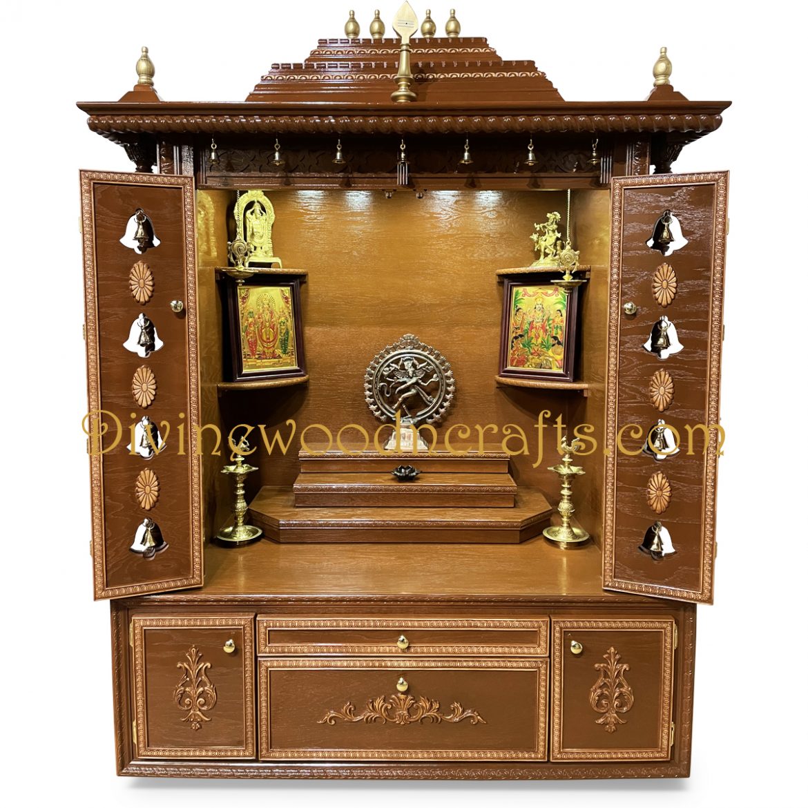 8 Foot Closed Door Custom Pooja Mandir - Divine Wood N Crafts