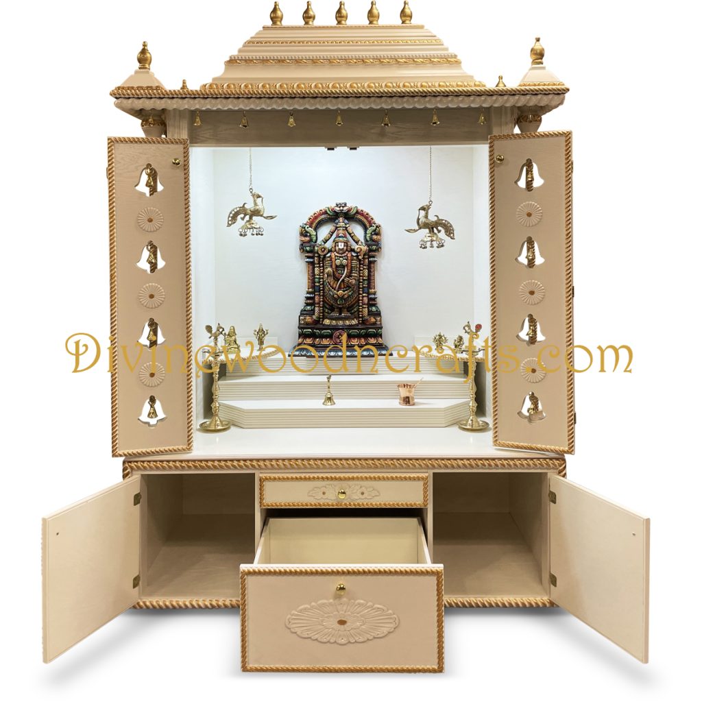 8ft Custom Pooja Mandir with Closed Doors - Divine Wood N Crafts
